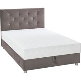 Boxbett "CELIA im hochwertiger Samtoptik", grau (taupe), B:92cm L:209cm, ATLANTIC HOME COLLECTION, Komplettbetten, mit Taschen-Federkernmatratze, Bettkasten und Strass-Steinen