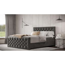 Boxspringbett FORTE "Lanciano Max inkl. zwei Bettkästen und Kaltschaum Topper", grau (anthrazit), B:146cm L:225cm, Komplettbetten, und einer 7-Zonen-Tonnentaschen-Federkernmatratze H2/H3, Topseller