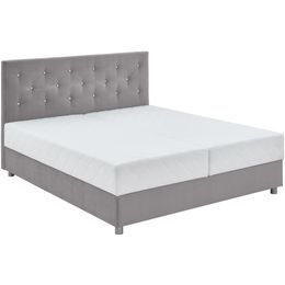 Boxbett "CELIA im hochwertiger Samtoptik", grau, B:162cm L:209cm, ATLANTIC HOME COLLECTION, Komplettbetten, mit Taschen-Federkernmatratze, Bettkasten und Strass-Steinen