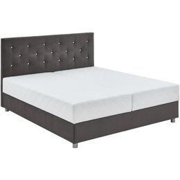Boxbett "CELIA im hochwertiger Samtoptik", grau (anthrazit), B:182cm L:209cm, ATLANTIC HOME COLLECTION, Komplettbetten, mit Taschen-Federkernmatratze, Bettkasten und Strass-Steinen