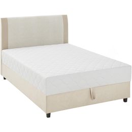 Boxbett "Borgholm", beige, B:91cm L:212cm, ATLANTIC HOME COLLECTION, Komplettbetten, mit Taschen-Federkernmatratze, Bettkasten und Absetzung im Kopteil