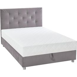 Boxbett "CELIA im hochwertiger Samtoptik", grau, B:122cm L:209cm, ATLANTIC HOME COLLECTION, Komplettbetten, mit Taschen-Federkernmatratze, Bettkasten und Strass-Steinen