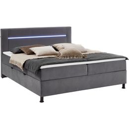 Boxbett Inosign "Escalon LED mit Bettkasten, inkl. Topper, LED-Lichtleiste im Kopfteil", grau (anthrazit), B:182cm L:209cm, Stoffbezug Breeze samt (100% Polyester), Komplettbetten, erhältlich in den Breiten 120x200cm und 180x200cm, Topseller