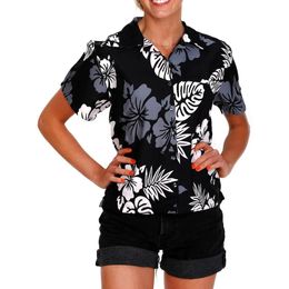 King Kameha Blouse 'Mono Hibiscus' female Black size S