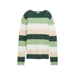 Tom Tailor Damen Strickpullover mit Rundhalsausschnitt, grün, Gestreift, Gr. XL