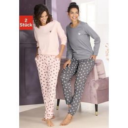 Vivance Dreams Pyjama pink Gr. 32/34 für Damen. Rundhals und Allover-Druck. Basic. Nachhaltig.