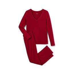 Tchibo - Pyjama mit Spitzenbesatz - Damen - Gr. M - rot