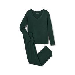 Tchibo - Pyjama mit Spitzenbesatz - Damen - Gr. XL - dunkelgr&uuml;n