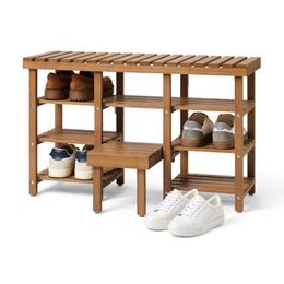 Tchibo - Hohe Schuh-Sitzbank mit Klapptritt - 90x32x55cm - naturfarben - Eukalyptus-Massivholz / Stahl