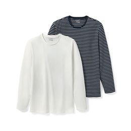 Tchibo - 2 Langarmshirts - Herren - Gr. L - dunkelblau/gestreift