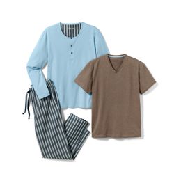 Tchibo - 3-teiliges Pyjama-Set - Herren - Gr. L - hellblau/gestreift