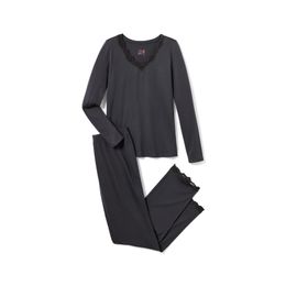 Tchibo - Pyjama mit Spitzenbesatz - Damen - Gr. XL - dunkelgrau