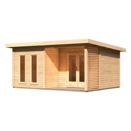 Karibu Premium-Gartenhaus - 509x369x253cm - naturfarben - Fichtenholz / Glas / Aluminium