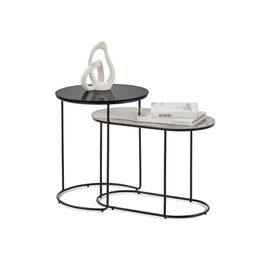 Tchibo - 2 Beistelltische mit Marmoroptik und Glasoberfläche - 66x36x45,5cm - schwarz - Glas / Holz / Keramik
