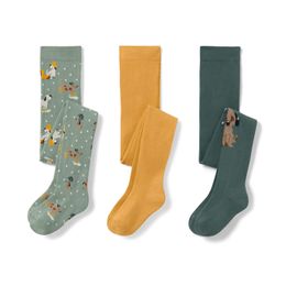 Tchibo - 3 Kinder-Strumpfhosen - Baby - Gr. 86/92 - dunkelgr&uuml;n/jacquard