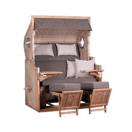 Tchibo - Strandkorb mit 2 Schwenktischen - 135x90x175cm - creme - Akazienholz / Polyethylen / Polyester