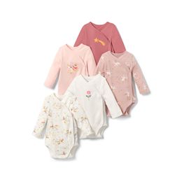 Tchibo - 5 Baby-Bodys mit Mitwachsfunktion - Newborn - Gr. 50/56 - dunkelrosa/print