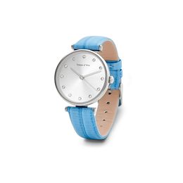 Tchibo - Armbanduhr mit Lederband und Kristallen - silber