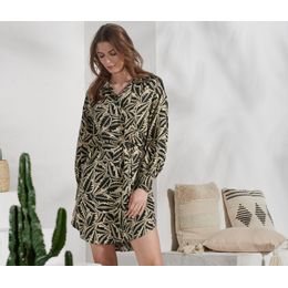 Tchibo - Longbluse aus Leinenmix - Damen - Gr. 36 - schwarz/print