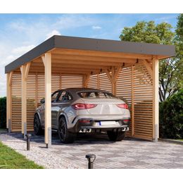 Karibu Einzel-Carport mit Seiten- und R&uuml;ckwand - 312x487x246,5cm - braun - Fichtenholz