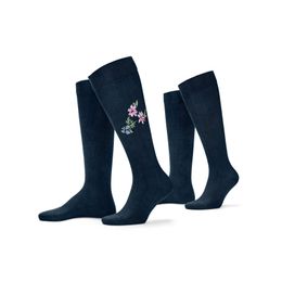 Tchibo - 2 Paar Stützkniestrümpfe - Damen - Gr. 35-38 - dunkelblau/geblümt