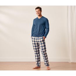 Tchibo - Pyjama mit Flanellhose - Herren - Gr. XL - dunkelblau/kariert