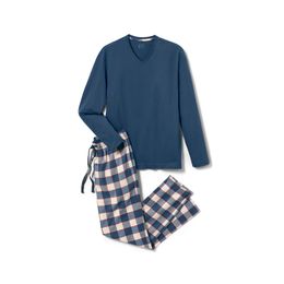 Tchibo - Pyjama mit Flanellhose - Herren - Gr. XL - dunkelblau/kariert