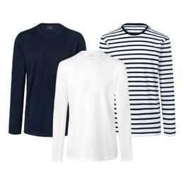 Tchibo - 3 Langarmshirts - Herren - Gr. S - dunkelblau/gestreift
