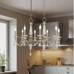 Kronleuchter Adone, linear, 8-flammig, messing, Kristallglas