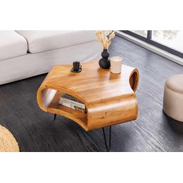Riess Ambiente Retro Couchtisch ORGANIC LIVING 70cm braun Akazie Massivholz honey finish Stauraum Riess-Ambiente Sofatisch Wohnzimmertisch organisch