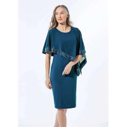 GOLDNER Kurzgr&ouml;&szlig;e: Kleid mit raffiniertem Chiffon&uuml;berwurf in mykonosblau | Gr.: 20