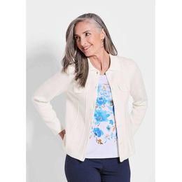 GOLDNER Strickjacke Baumwoll-Cardigan in roter Jeansoptik in cremewei&szlig; | Gr.: 50