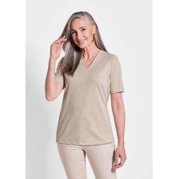 GOLDNER Shirt Braunes Halbarm-Shirt mit Glanzeffekt in beige | Gr.: 44