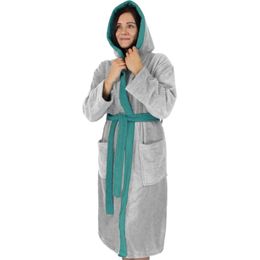 Normani Damen Baumwoll-Bademantel mit Frottee, zweifarbig - OEKO-TEX 100 in Grau/Blau | Gr.: 4XL