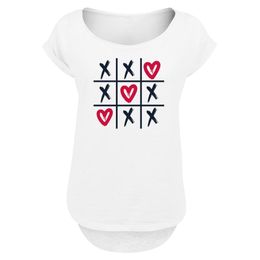 F4NT4STIC Long Cut T-Shirt Valentinstag Herz Tic Tac Toe in wei&szlig; | Gr.: S