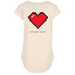 F4NT4STIC Long Cut T-Shirt Pixel Herz Happy New Year Silvester in Whitesand | Gr.: S