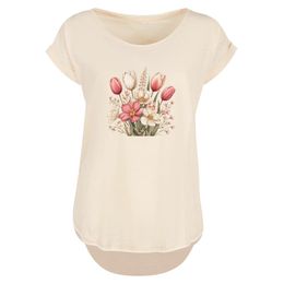 F4NT4STIC Long Cut T-Shirt Rosa weißer Frühlingsblumenstrauß in Whitesand | Gr.: XL