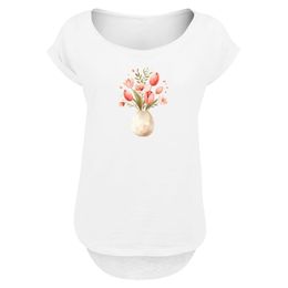 F4NT4STIC Long Cut T-Shirt Rosa Fr&uuml;hlingsblumenstrau&szlig; in Vase in wei&szlig; | Gr.: S