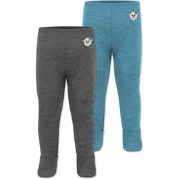 Normani Outdoor Sports 2er Pack Baby Merino Unterhose mit F&uuml;&szlig;en in Blau/Anthrazit | Gr.: 56