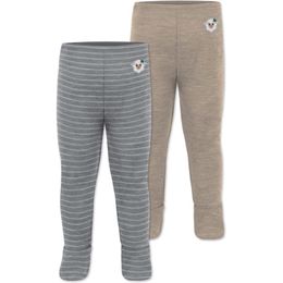 Normani Outdoor Sports 2er Pack Baby Merino Unterhose mit F&uuml;&szlig;en in Beige/Grau | Gr.: 86