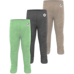 Normani Outdoor Sports 3er Pack Baby Merino Unterhose mit F&uuml;&szlig;en in Beige/Anthrazit/Gr&uuml;n | Gr.: 68