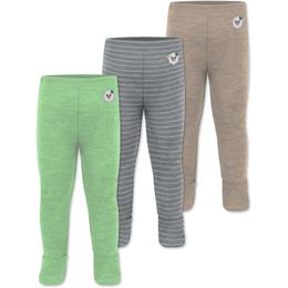 Normani Outdoor Sports 3er Pack Baby Merino Unterhose mit F&uuml;&szlig;en in Beige/Grau/Gr&uuml;n | Gr.: 68