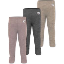 Normani Outdoor Sports 3er Pack Baby Merino Unterhose mit F&uuml;&szlig;en in Beige/Anthrazit/Rosa | Gr.: 68
