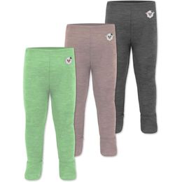 Normani Outdoor Sports 3er Pack Baby Merino Unterhose mit F&uuml;&szlig;en in Anthrazit/Rosa/Gr&uuml;n | Gr.: 62