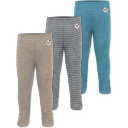Normani Outdoor Sports 3er Pack Baby Merino Unterhose mit F&uuml;&szlig;en in Blau/Grau/Beige | Gr.: 62