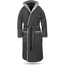 Normani Unisex Baumwoll-Bademantel Rob in Schwarz/Grau | Gr.: 3XL