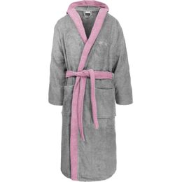Normani Unisex Baumwoll Bademantel mit Kapuze Izmit in Grau/Rosa | Gr.: XXL
