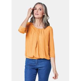 GOLDNER Kurzgr&ouml;&szlig;e: Chiffon-Shirt mit 3/4-Arm, Rundhals in safran | Gr.: 23
