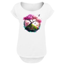 F4NT4STIC Long Cut T-Shirt Kirschbl&uuml;ten Baum in wei&szlig; | Gr.: S