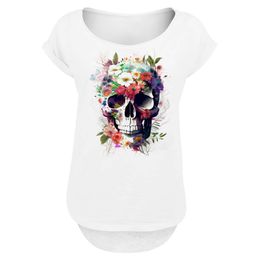 F4NT4STIC Long Cut T-Shirt Totenkopf Blumen in wei&szlig; | Gr.: S